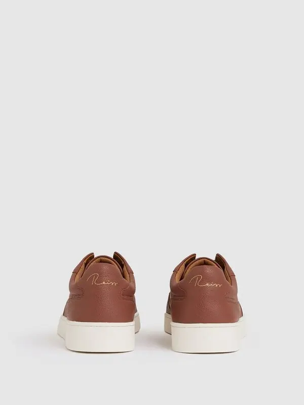 REISS Grained Leather Elasticated Lace Trainers - Terracotta Brown