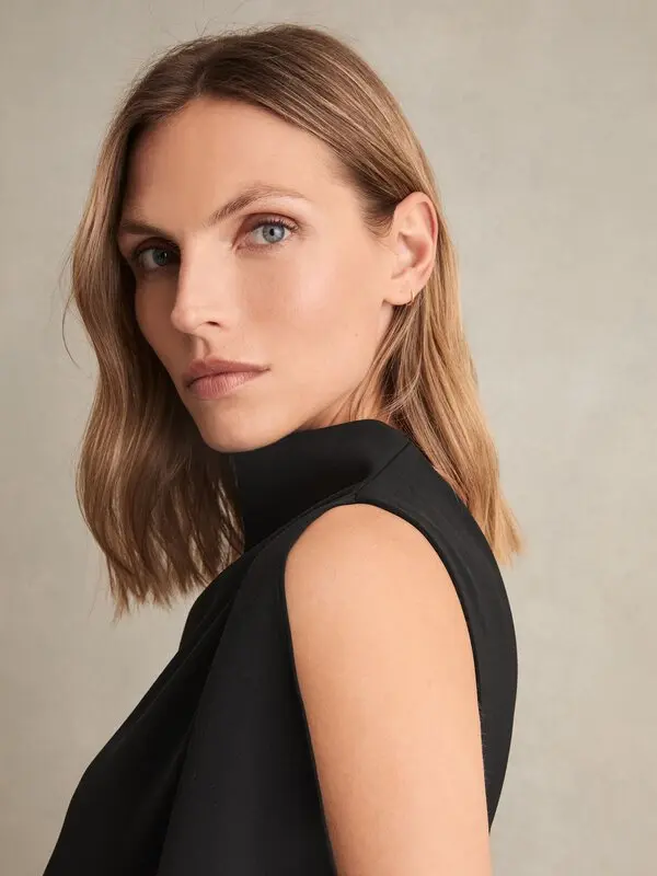 REISS Petra Draped-front High-neck Midi Dress - Black