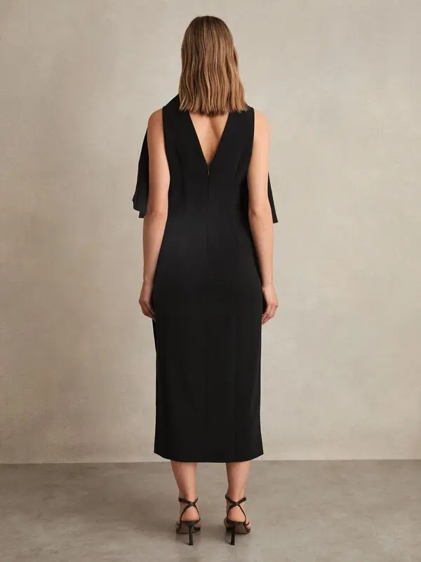 REISS Petra Draped-front High-neck Midi Dress - Black