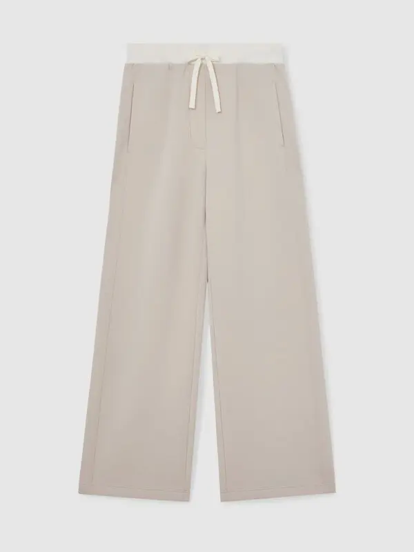 REISS Laney Premium Interlock Wide-leg Joggers - Stone