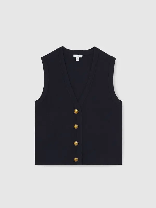 REISS Knitted Button-through Vest