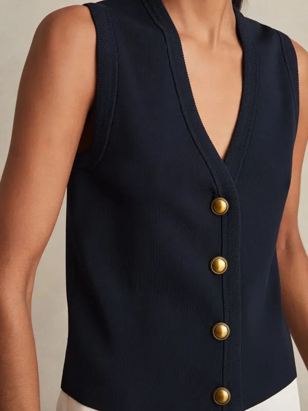 REISS Knitted Button-through Vest