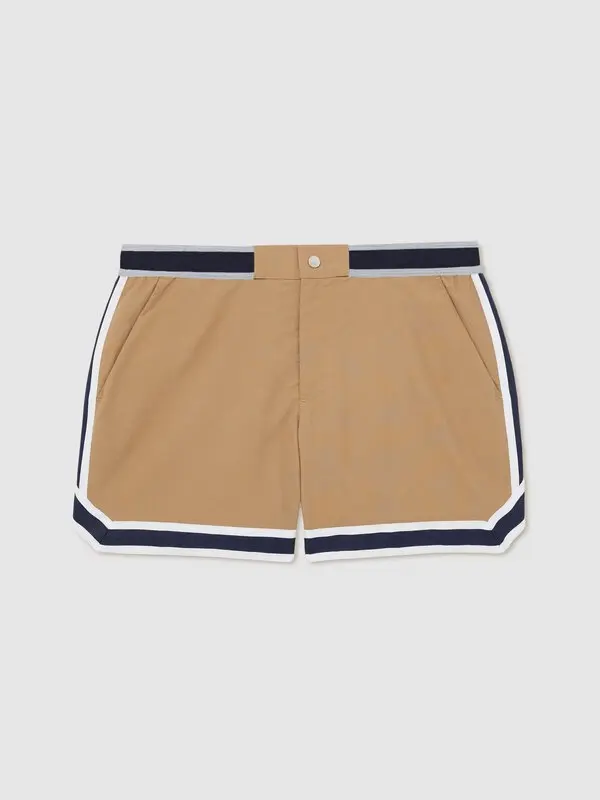 REISS Baller Stripe-trim Swim Shorts - Camel