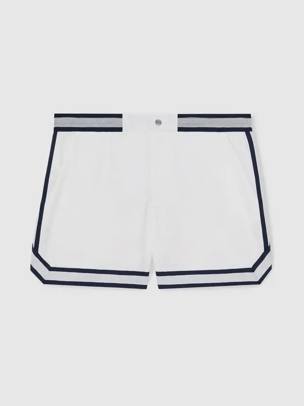 REISS Baller Stripe-trim Swim Shorts - White