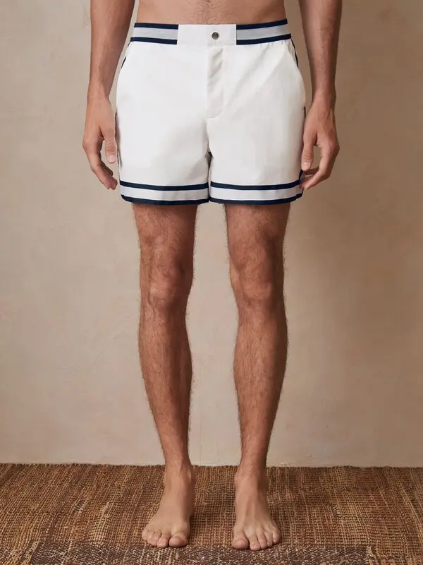 REISS Baller Stripe-trim Swim Shorts - White
