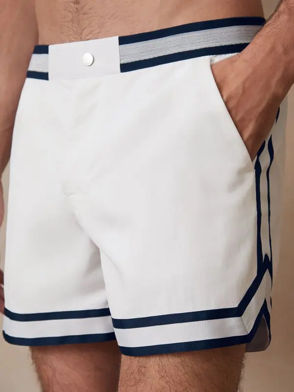 REISS Baller Stripe-trim Swim Shorts - White