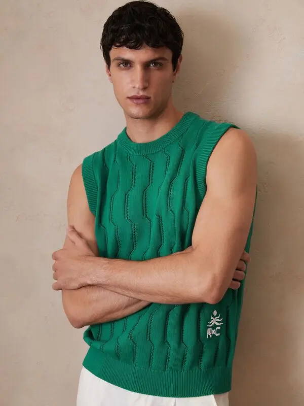REISS Santo Ché Pointelle Crew-neck Vest - Bright Green