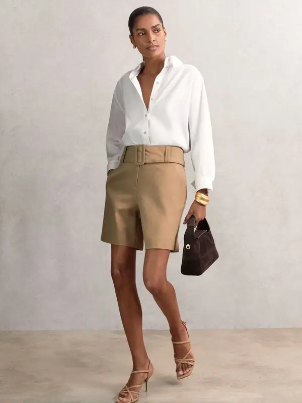 REISS Harper Cotton-blend Belted Shorts