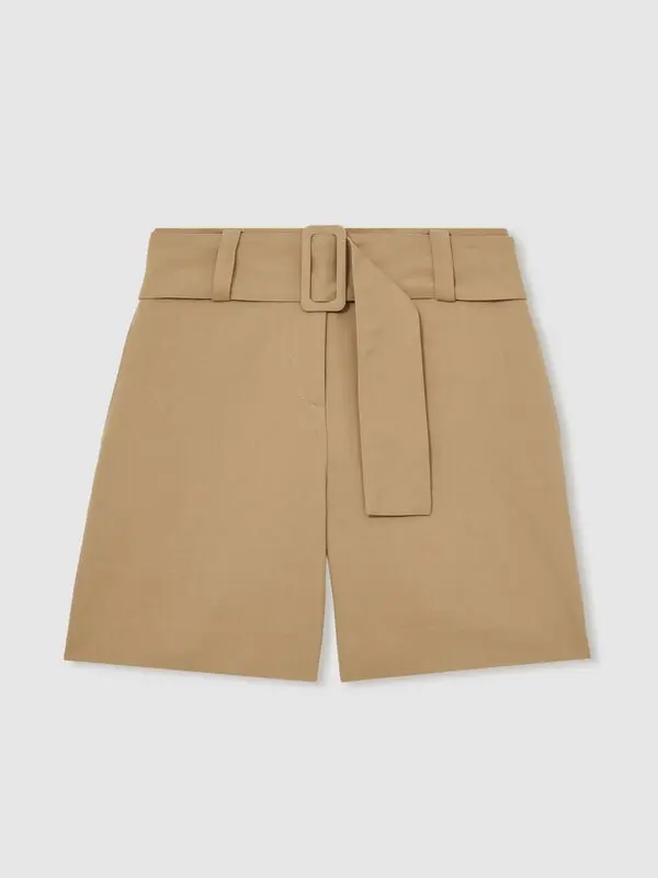 REISS Harper Cotton-blend Belted Shorts