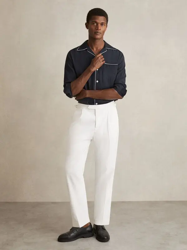 REISS Josh Cuban Collar Shirt With Piping Detail Shirt