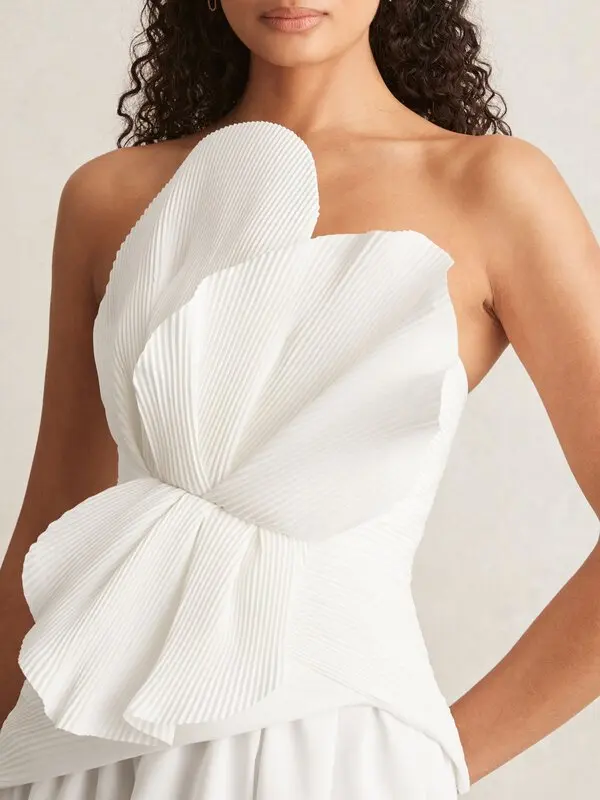Acler Sageston Plissé Fan Strapless Maxi Dress