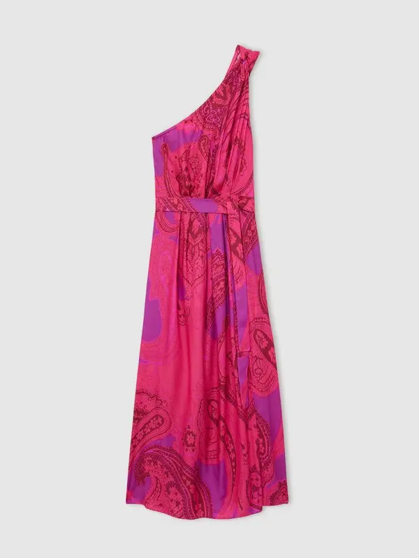 REISS Paisley-print One-shoulder Midi Dress