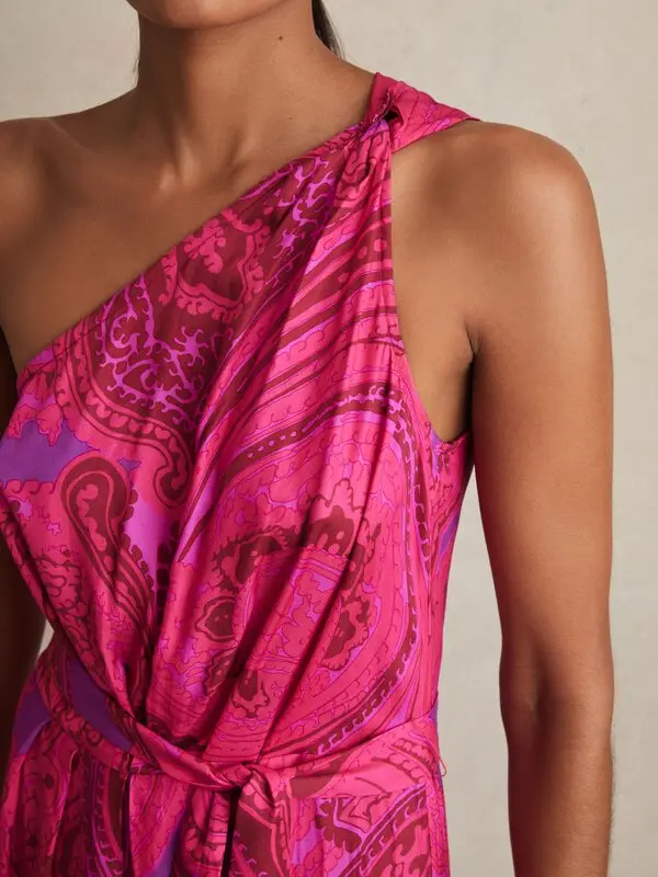 REISS Paisley-print One-shoulder Midi Dress