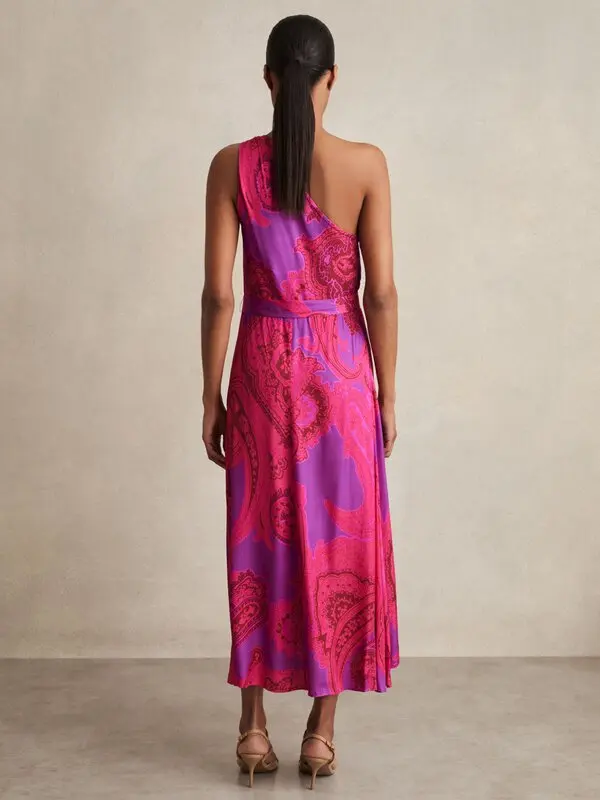 REISS Paisley-print One-shoulder Midi Dress