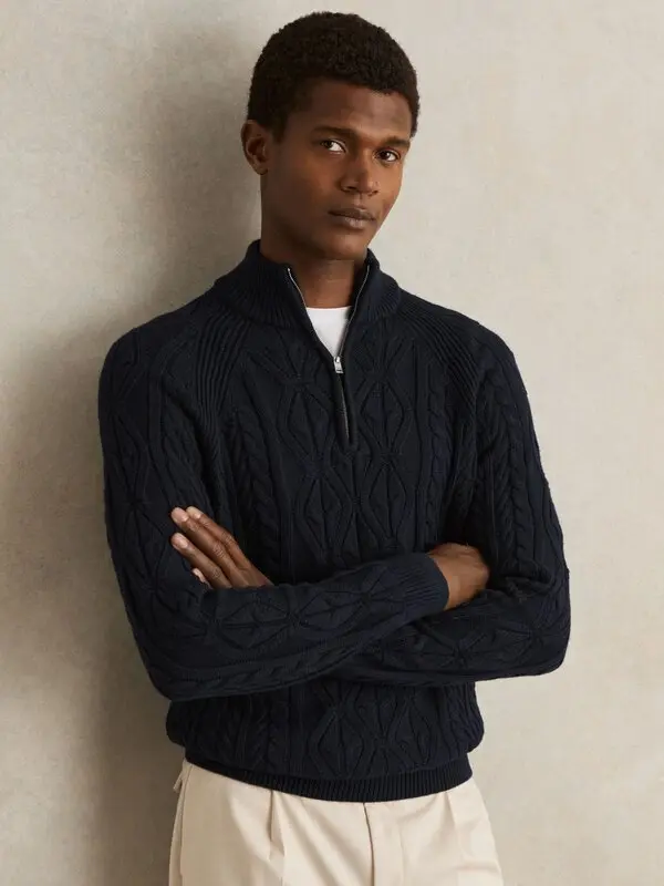 REISS Lancashire Cable-knit Half-zip Jumper