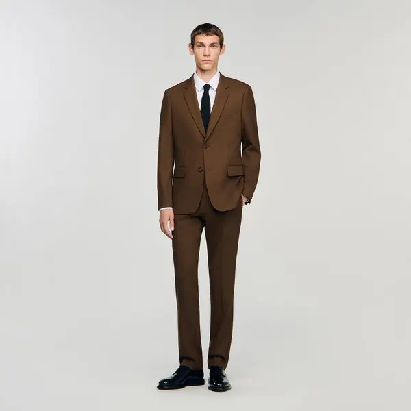 Sandro Tailored Virgin Wool Jacket - Tobacco Brown