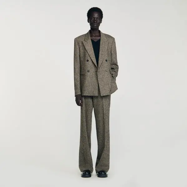 Sandro Double-breasted Suit Jacket - String Chine