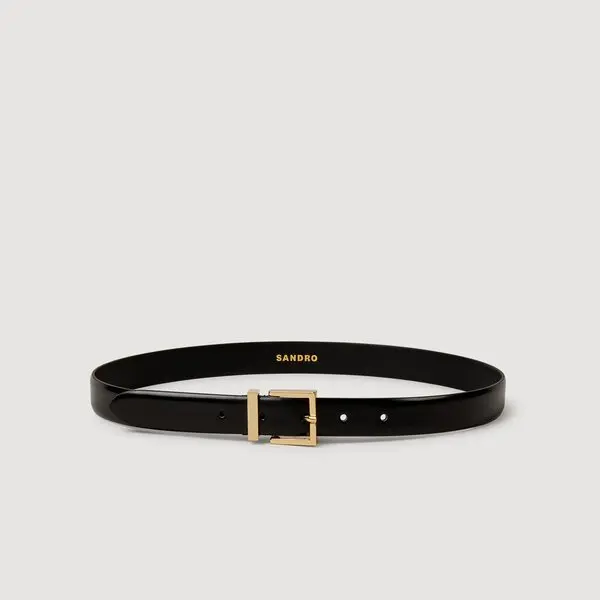 Sandro Smooth Leather Belt With Metal Buckle - Black