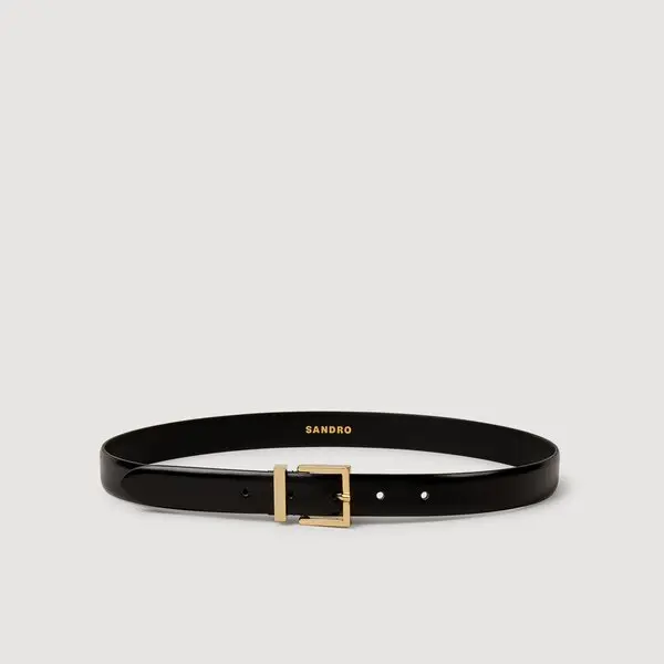 Sandro Smooth Leather Belt With Metal Buckle - Black