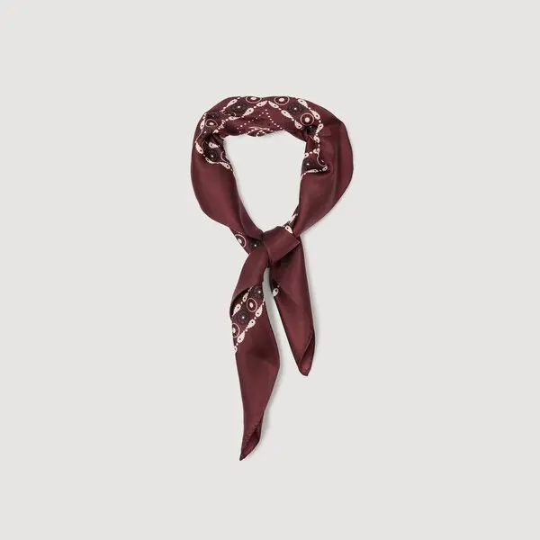 Sandro Silk Bandana Print Scarf - Bordeaux