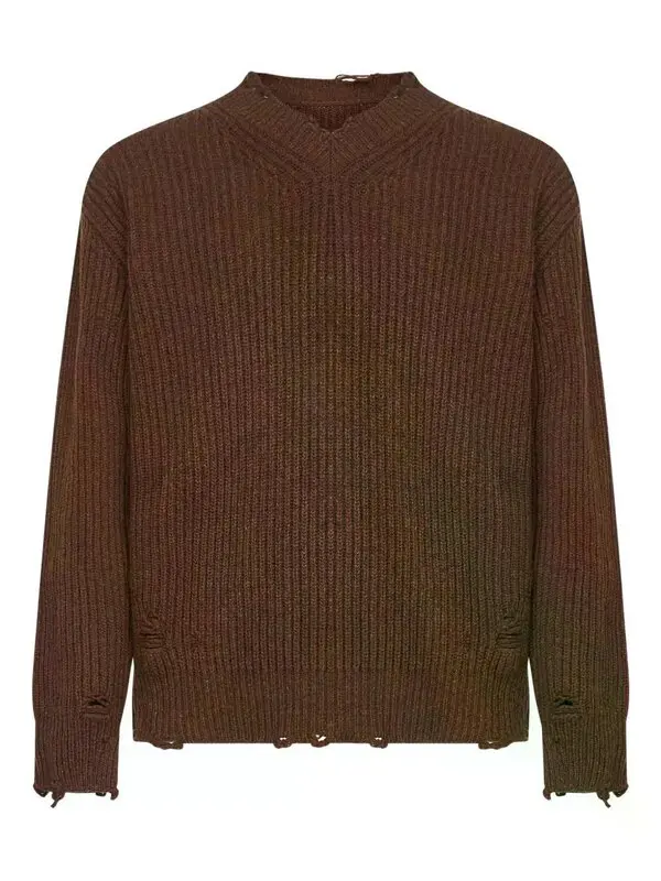 MAISON MARGIELA Ribbed V-neck Distressed Sweater