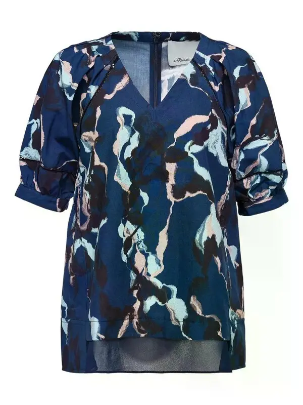 3.1 Phillip Lim Puff-sleeve Abstract-print Blouse