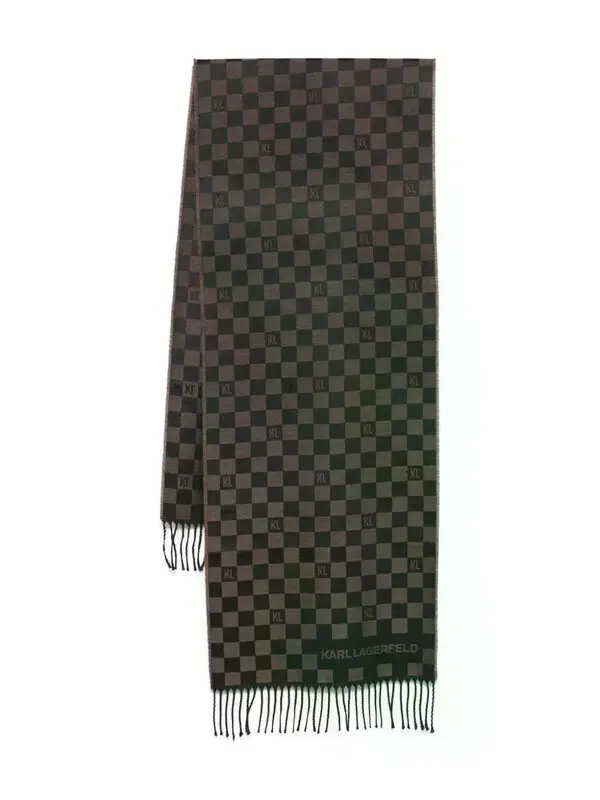 Karl Lagerfeld Checked Fringed-edges Scarf - Brown
