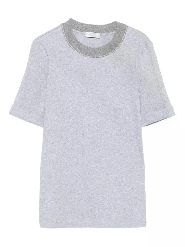 Peserico Embellished-neck T-shirt - Grey