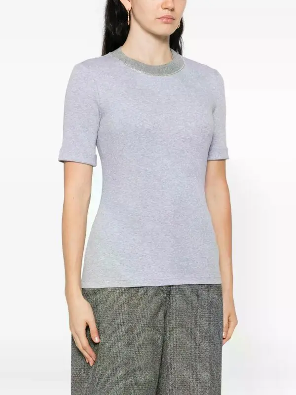Peserico Embellished-neck T-shirt - Grey