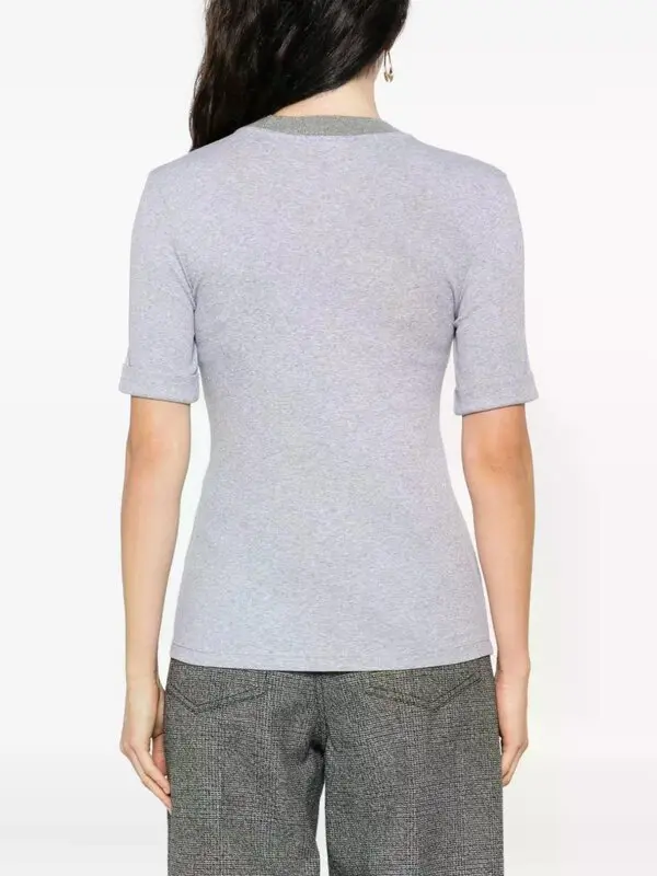 Peserico Embellished-neck T-shirt - Grey