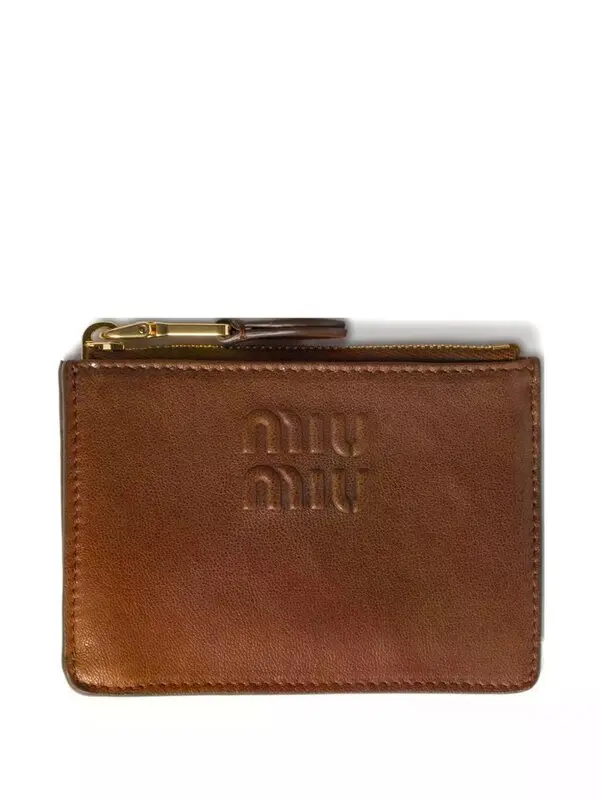 Miu Miu Logo-embossed Leather Card Holder - Brown