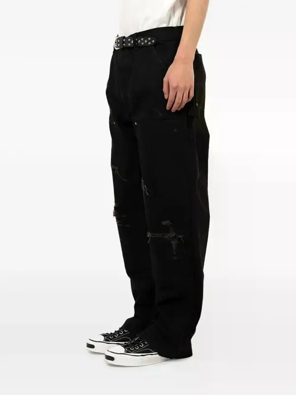 KAMIYA Distressed Cotton Trousers - Black