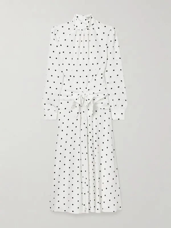 Alessandra Rich Bow-embellished Gathered Polka-dot Silk-georgette Midi Dress - White
