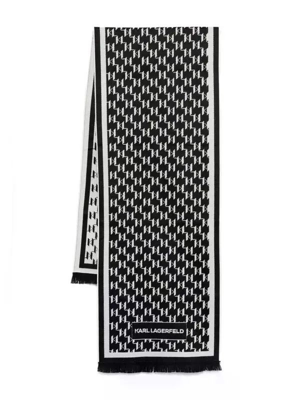 Karl Lagerfeld Monogram Wool Scarf - Black