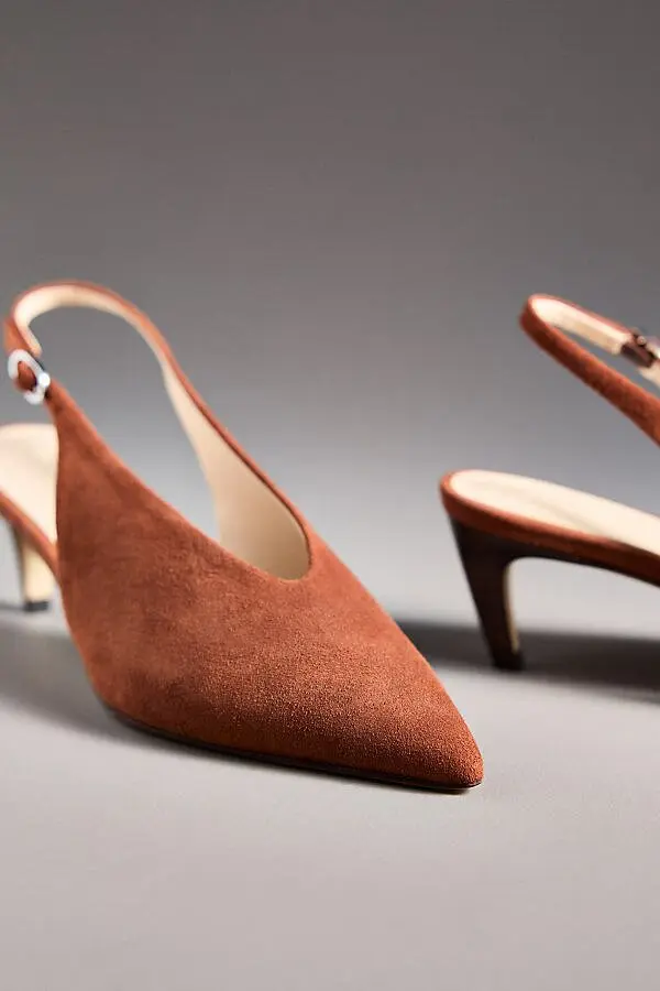 Anthropologie Pointed-toe Slingback Pumps - Brown Suede