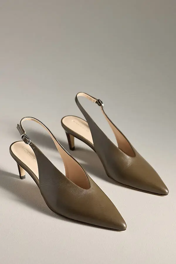 Anthropologie Pointed-toe Slingback Pumps - Green Leather