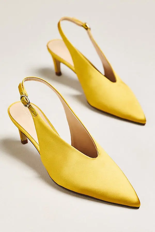 Anthropologie Pointed-toe Slingback Pumps - Yellow Satin