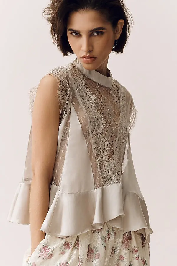 Anthropologie Harmony Sheer Lace Peplum Blouse