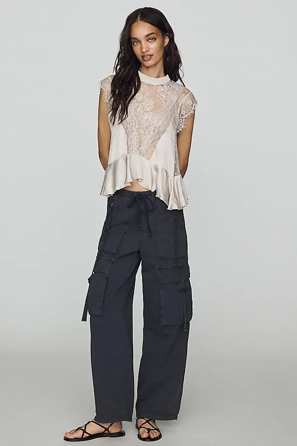 Anthropologie Harmony Sheer Lace Peplum Blouse