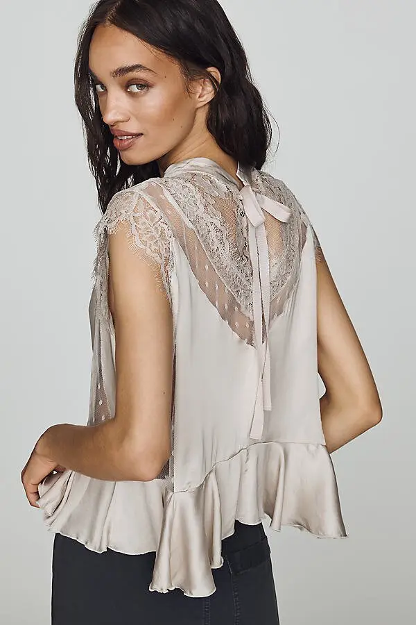 Anthropologie Harmony Sheer Lace Peplum Blouse
