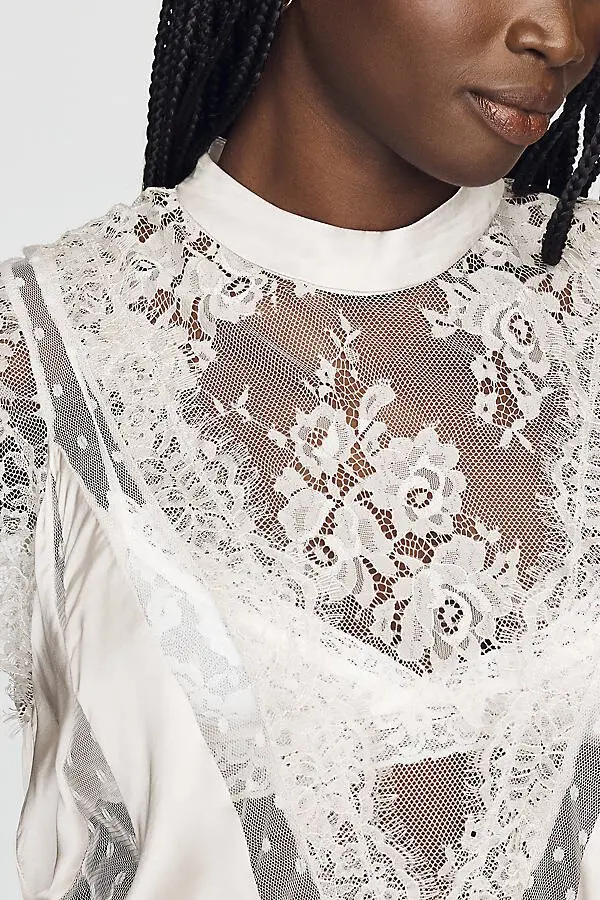 Anthropologie Harmony Sheer Lace Peplum Blouse