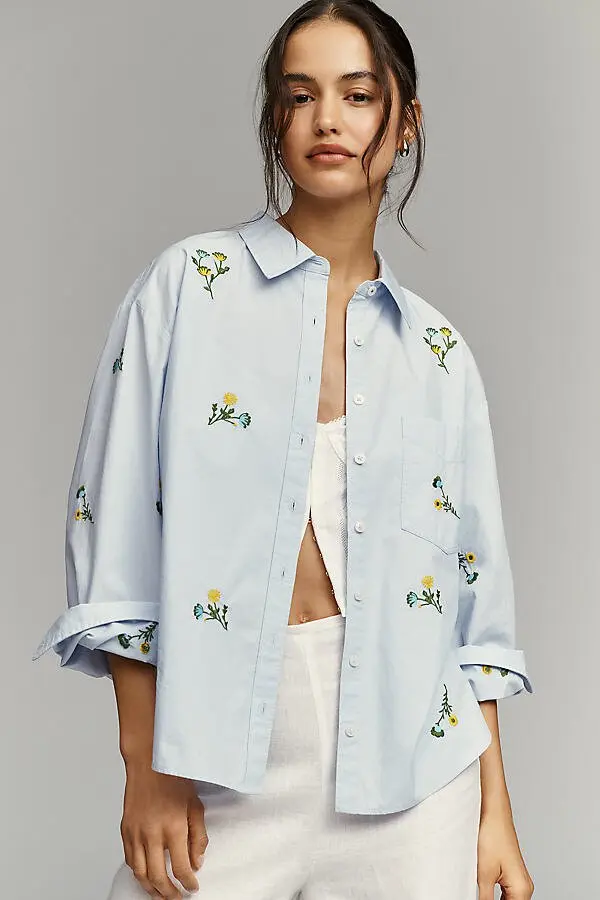 Maeve The Shrunken Bennet Buttondown Shirt - Flowers Embriodery
