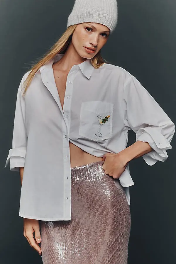 Maeve Shrunken Bennet Buttondown Shirt - Martini Glass