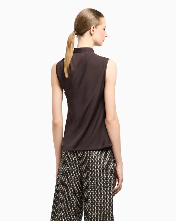 Giorgio Armani Draped Top In Triple Silk Georgette - Brown