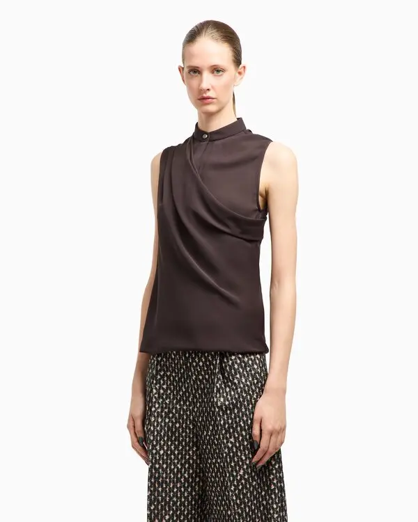 Giorgio Armani Draped Top In Triple Silk Georgette - Brown