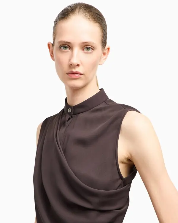 Giorgio Armani Draped Top In Triple Silk Georgette - Brown