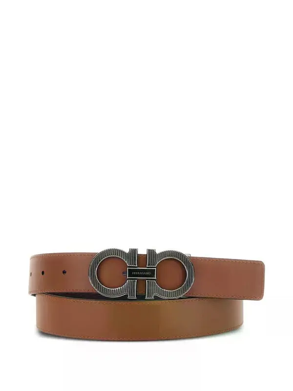 FERRAGAMO Gancini Buckle Leather Belt - Black