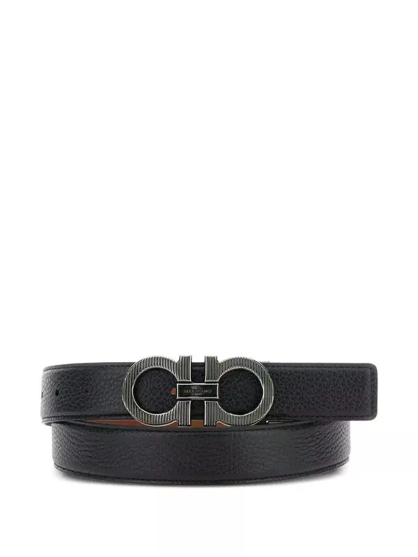 FERRAGAMO Gancini Buckle Leather Belt - Black