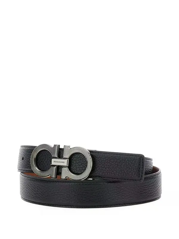 FERRAGAMO Gancini Buckle Leather Belt - Black