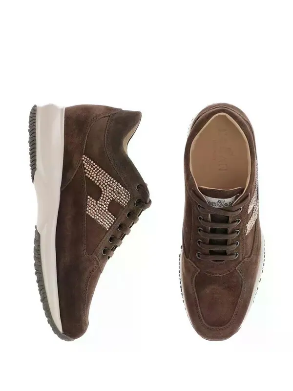 Hogan Crystal-embellished Suede Low-top Sneakers - Brown